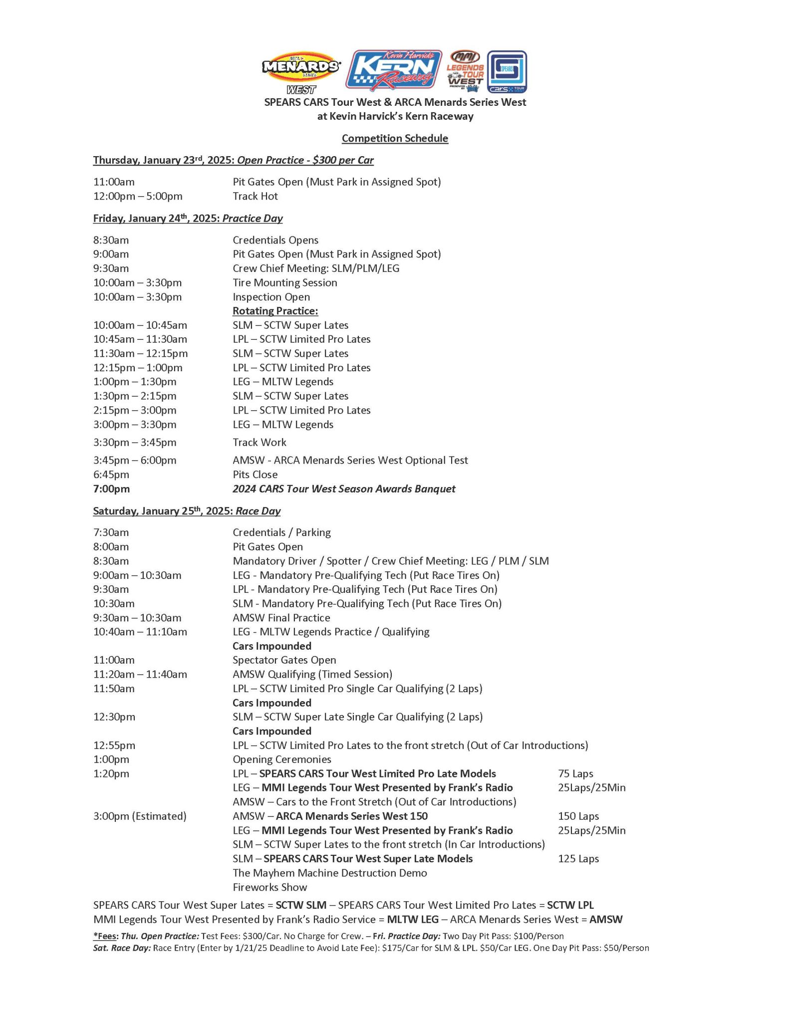 Jan 25th Competitor Info – Kevin Harvick's Kern Raceway